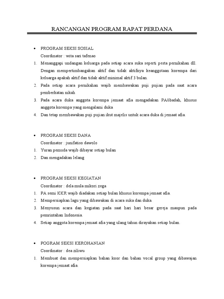 Rancangan Program Rapat Perdana | PDF