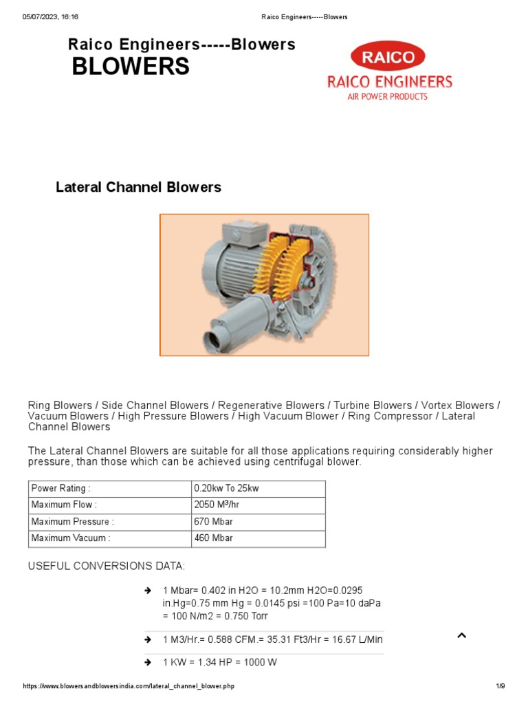 Lateral Channel Blowers Overview | PDF | Gas Technologies | Applied And ...