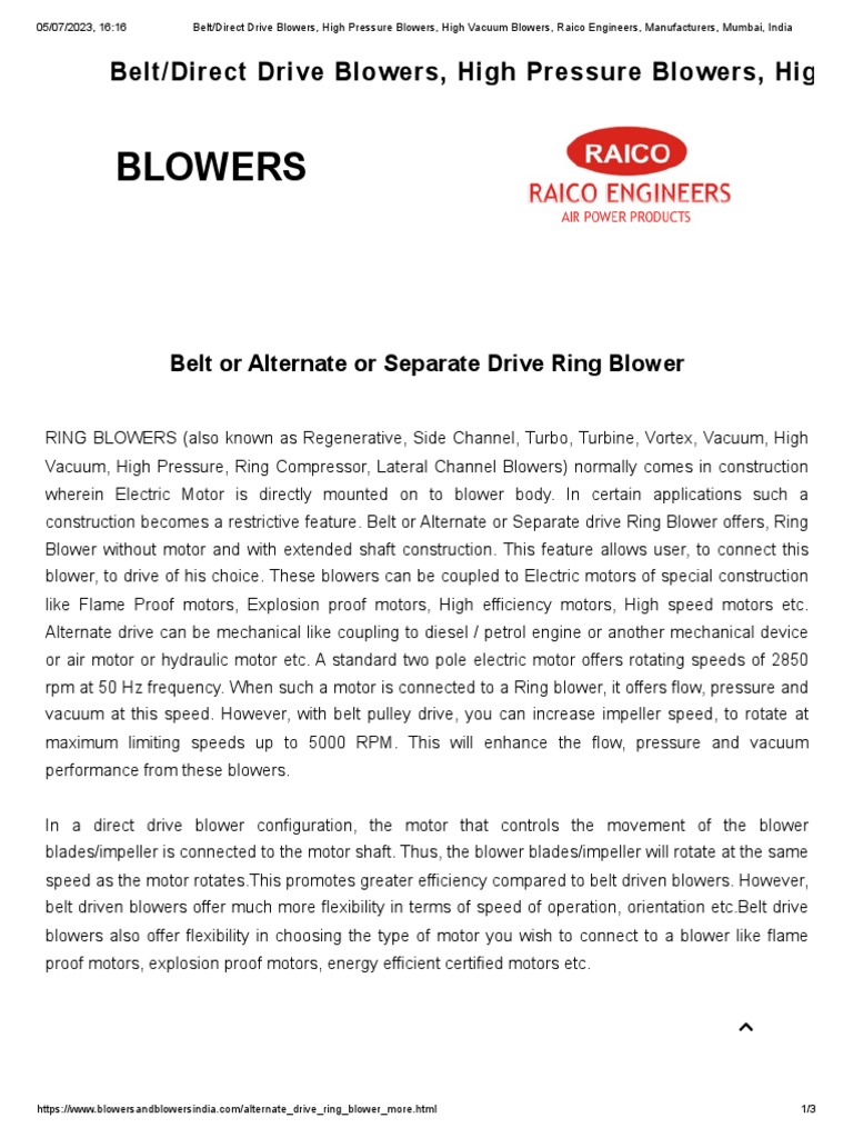 Belt vs Direct Drive Blowers Explained | PDF | Electric Motor | Engines