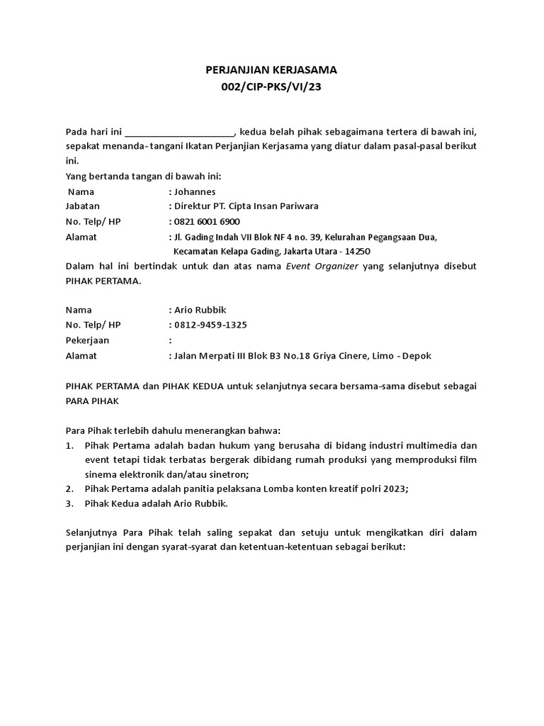 Ario Rubbik Contract | PDF