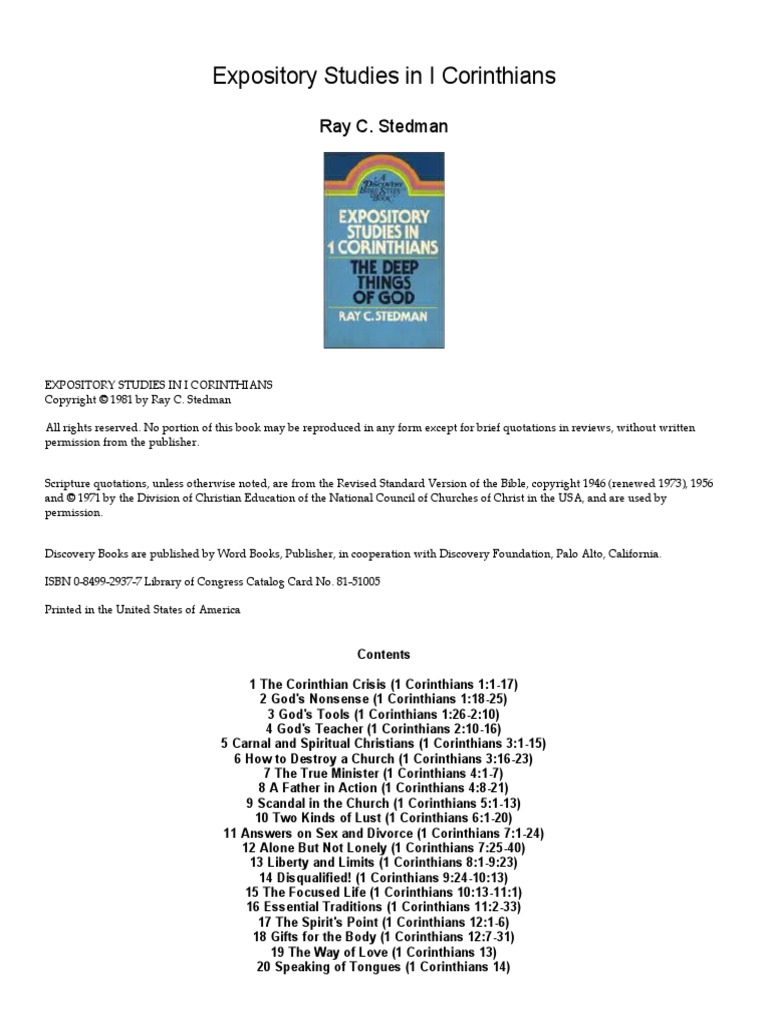 Expository Studies in I Corinthians Ray C. Stedman | PDF