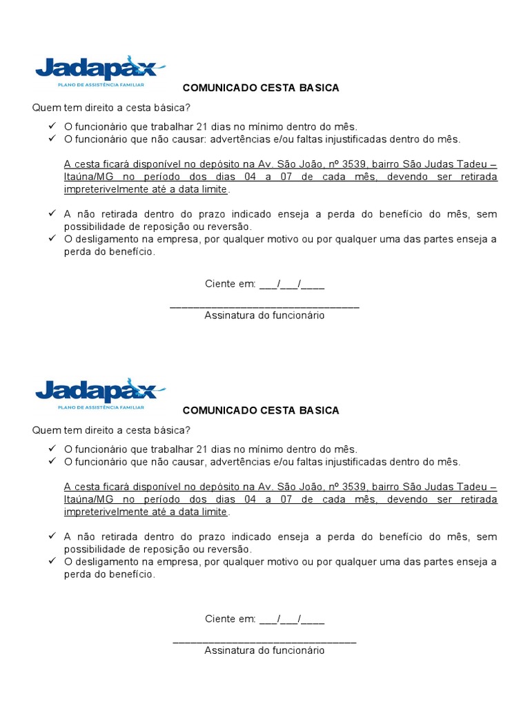 Comunicado Cesta Básica | PDF