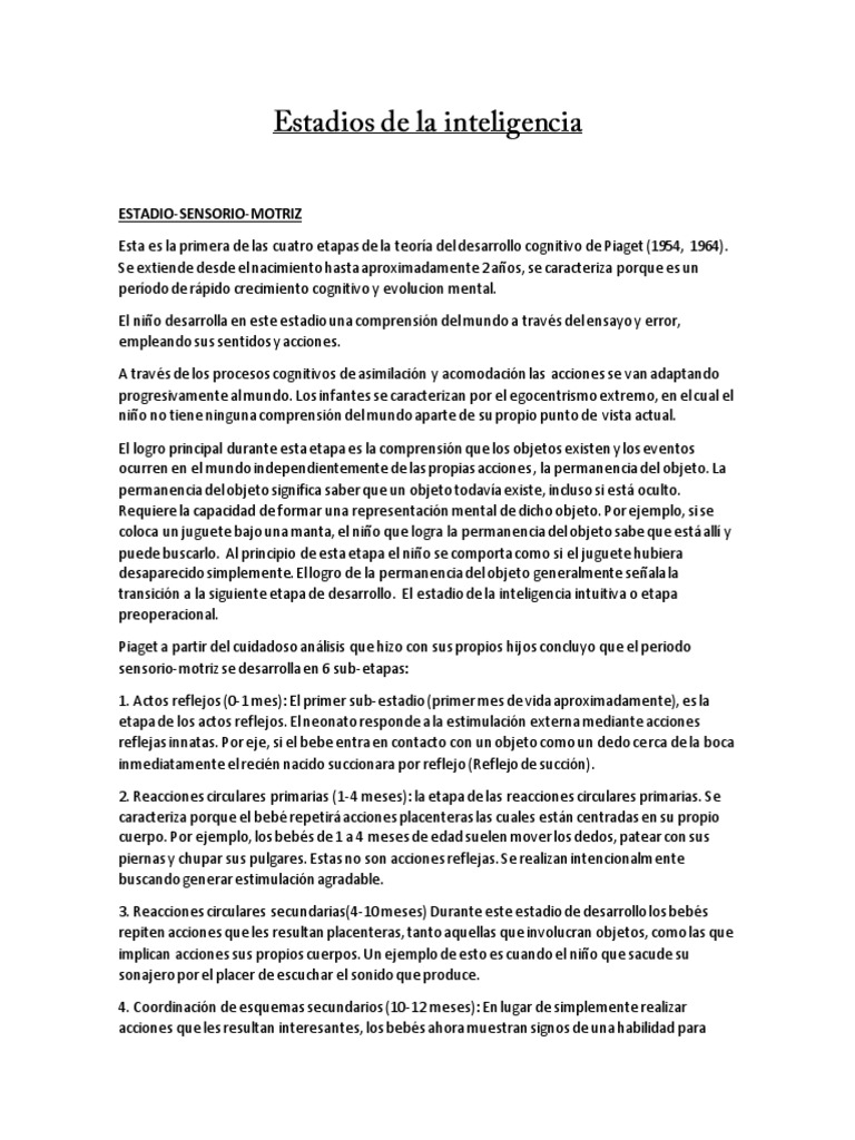 Estadios de la inteligencia.psicologia Piaget | PDF | Pensamiento ...