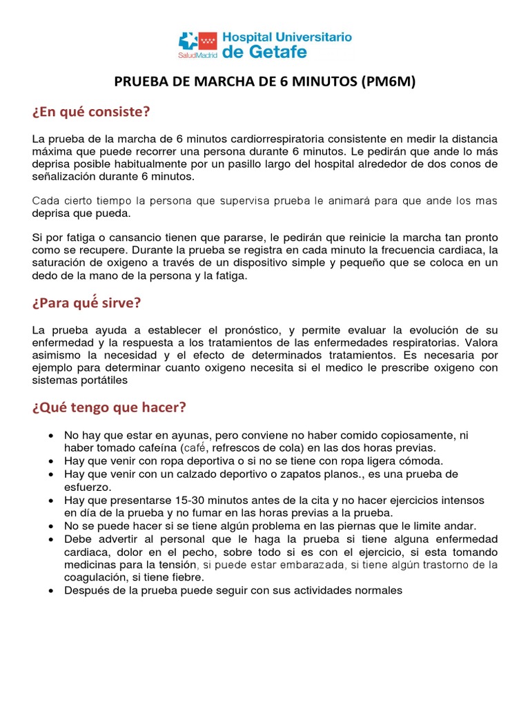 Prueba de Marcha de 6 Minutos Pm6m | PDF