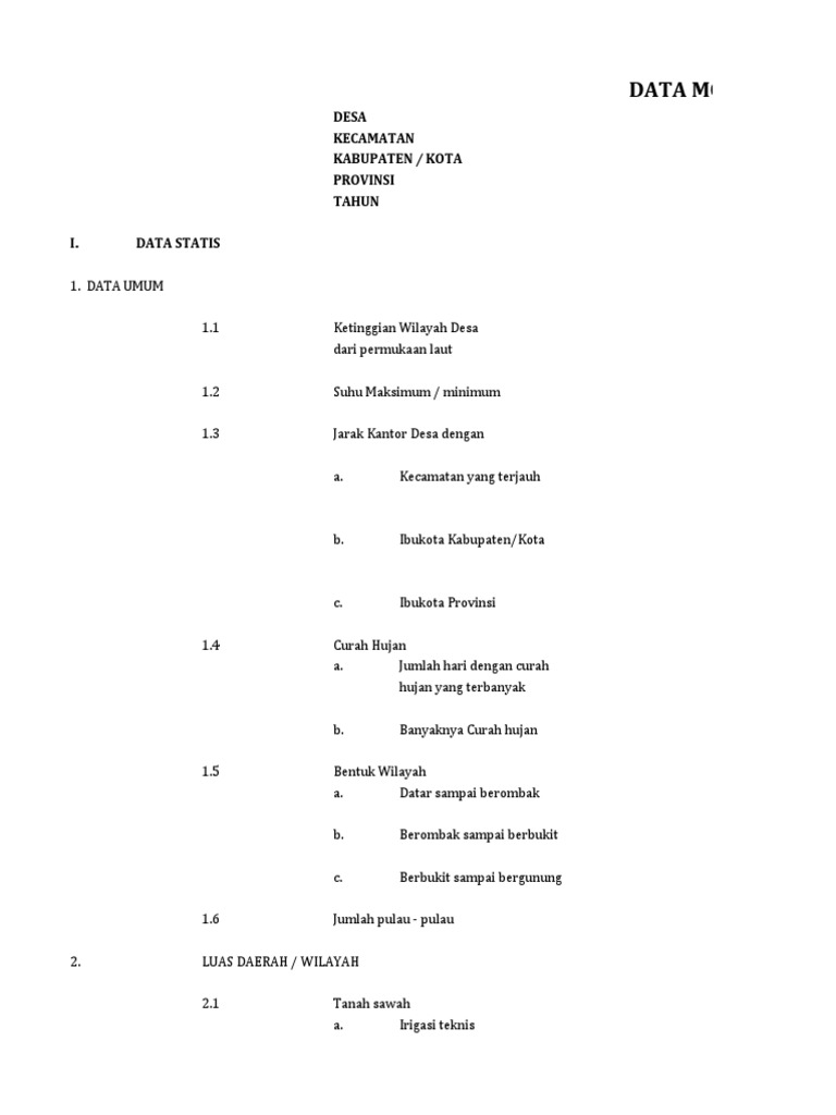 Data Monografi Desa dan Prasarana | PDF