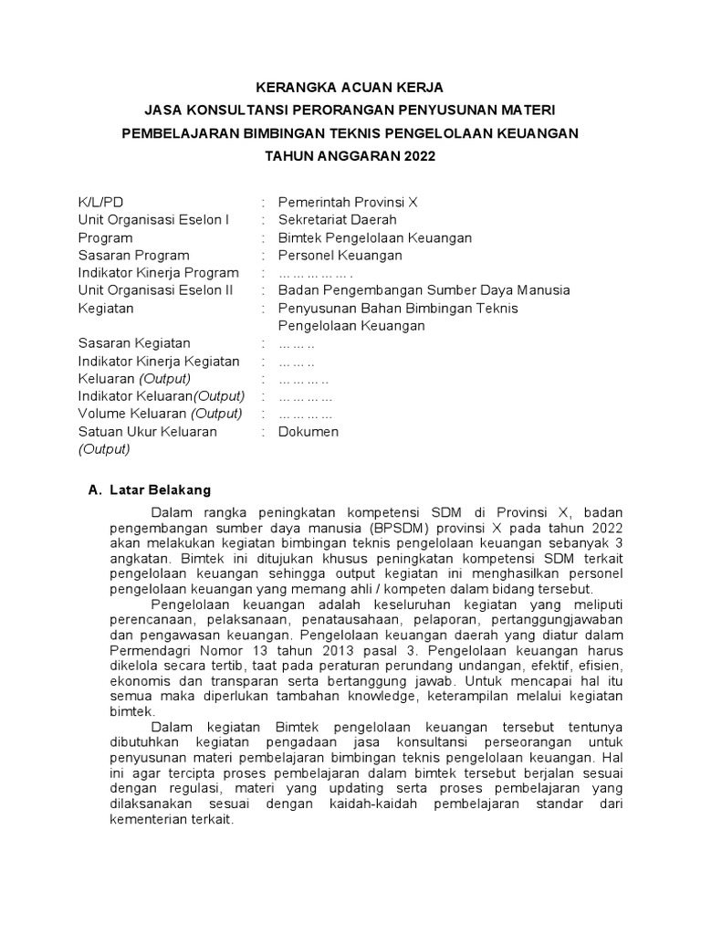 Lampiran 2 - KAK Jasa Konsultansi Perorangan | PDF