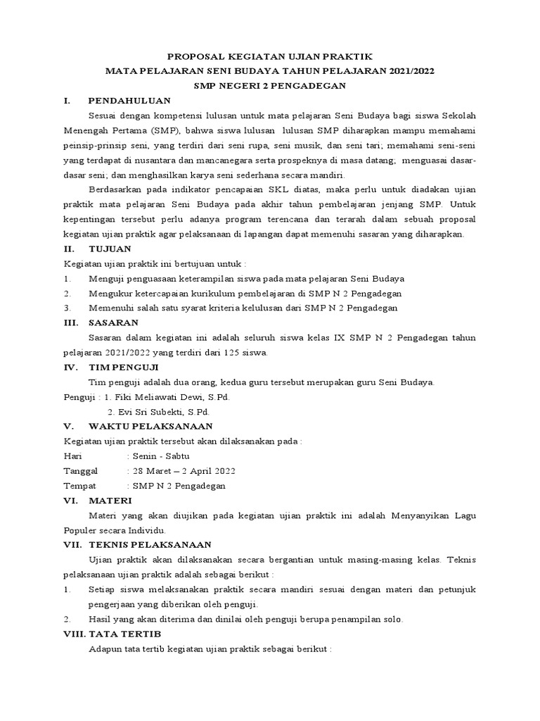 Proposal Kegiatan Ujian Praktik | PDF