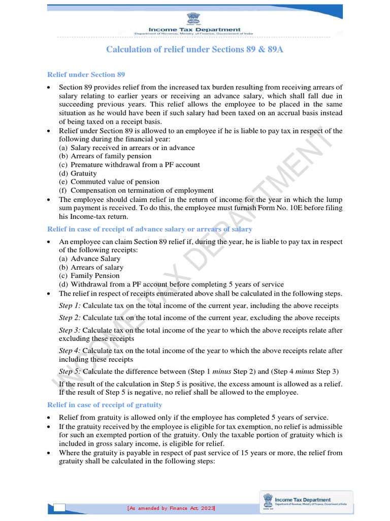 67.calculation of Relief Under Sections 89 89A | PDF | Pension | Taxes