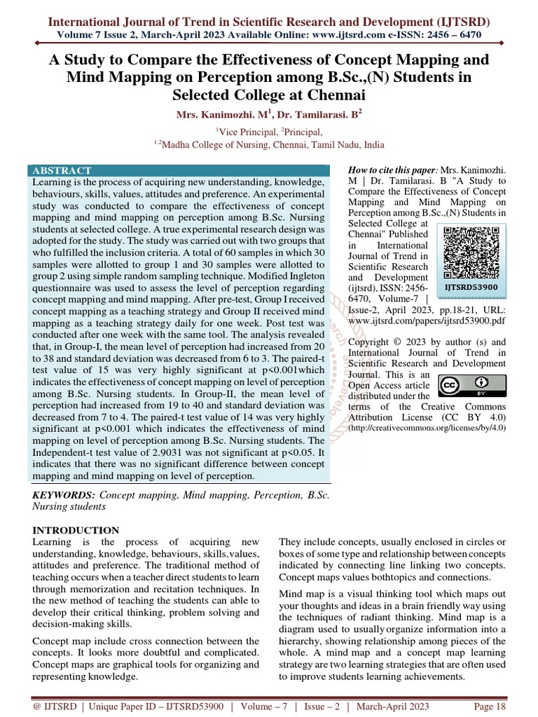A Study To Compare The Effectiveness of Concept Mapping and Mind Mapping On Perception Among B ...