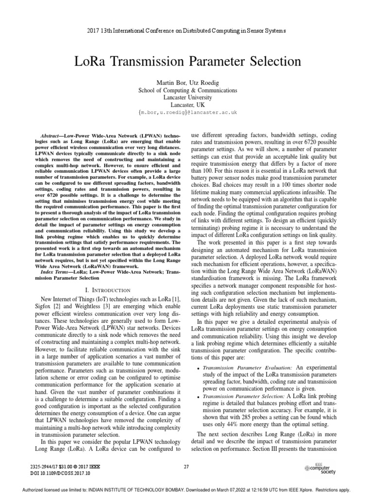 LoRa Transmission Parameter Selection | PDF | Wireless | Computer ... LoRa Transmission Parameter Selection | PDF | Wireless | Computer ...