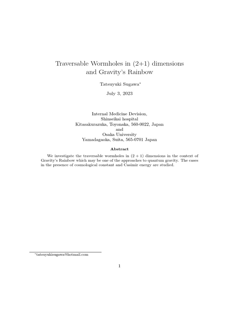 Traversable Wormholes in (2+1) Dimensions | PDF | Gravity | Theoretical Physics