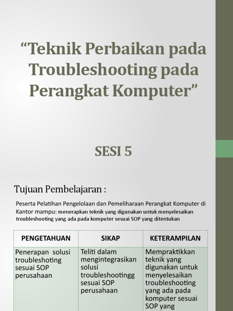 SESI 5-Teknik Perbaikan Pada Troubleshooting Pada Perangkat Komputer | PDF | Komputer