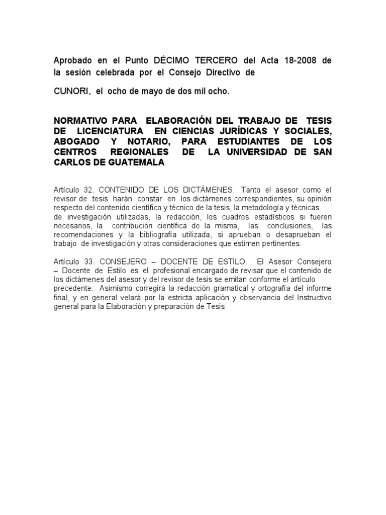Articulo 32 Normativo para Elaboración de Tesis-Derecho-usac | PDF ...