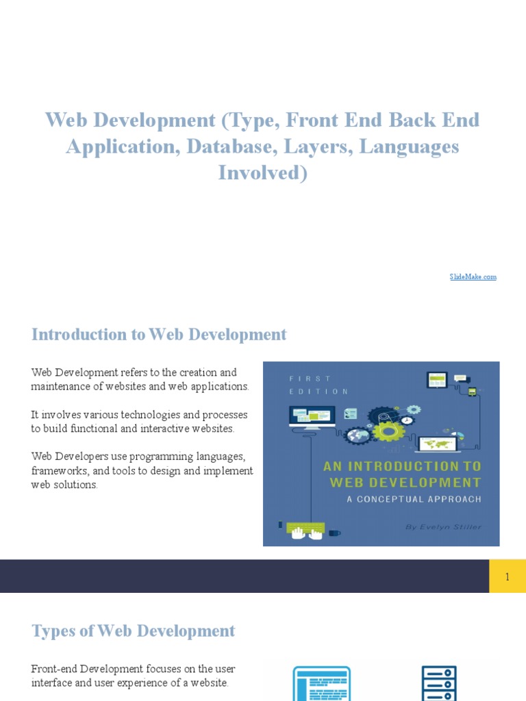 Web Development (Type, Front End Back End Application, Database, Layers, Languages Involved ...