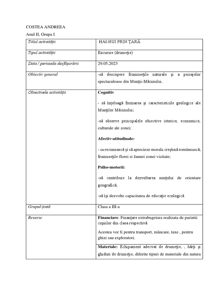 Plan de Excursie | PDF