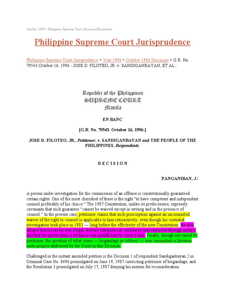 01 Prospective v. Retroactive - Filoteo v. Sandigan (1996) | PDF