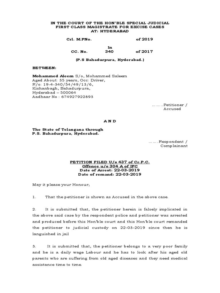 Bail Petition under Section 437 CrPC | PDF | Social Science | Law