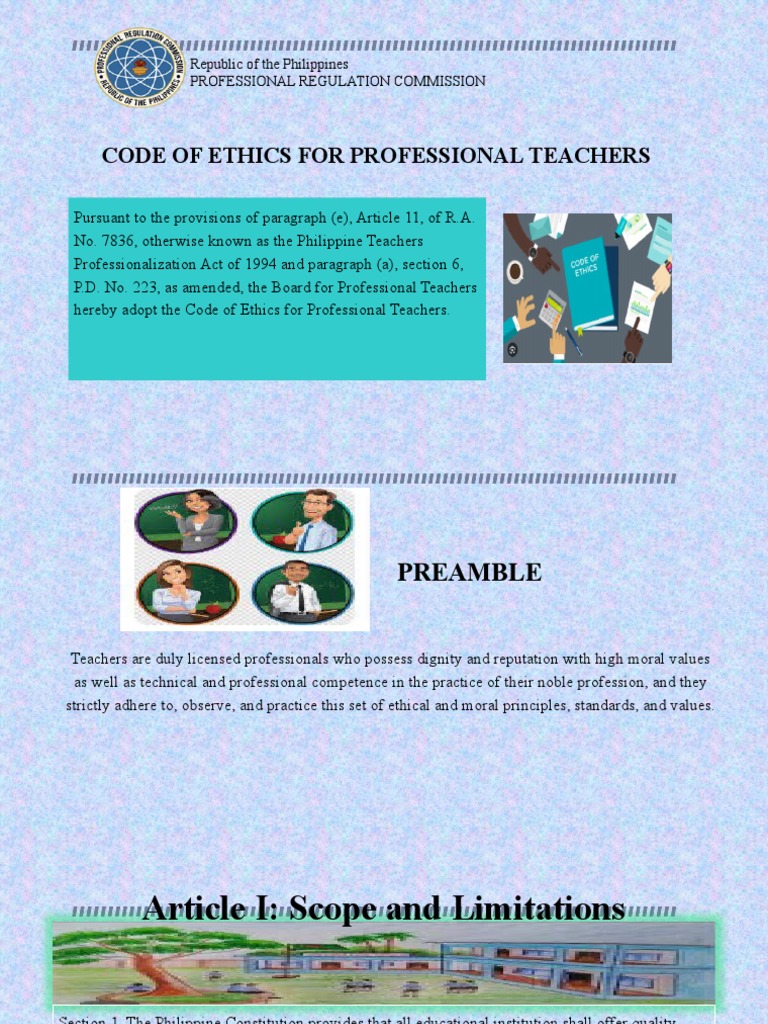 Code of Ethics For Professional Teachers Powerpoint Presentation | Download Free PDF | Teachers ...