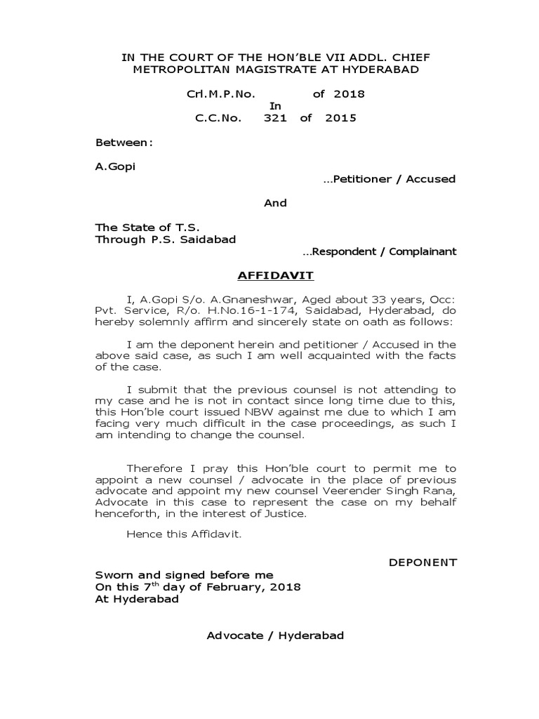 Change of Advocate | PDF | Affidavit | Advocate