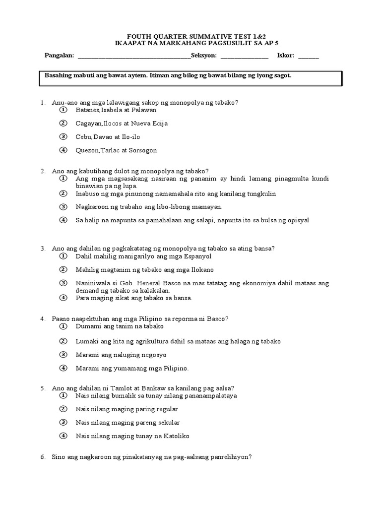 Ap Summative Test Q4 | PDF