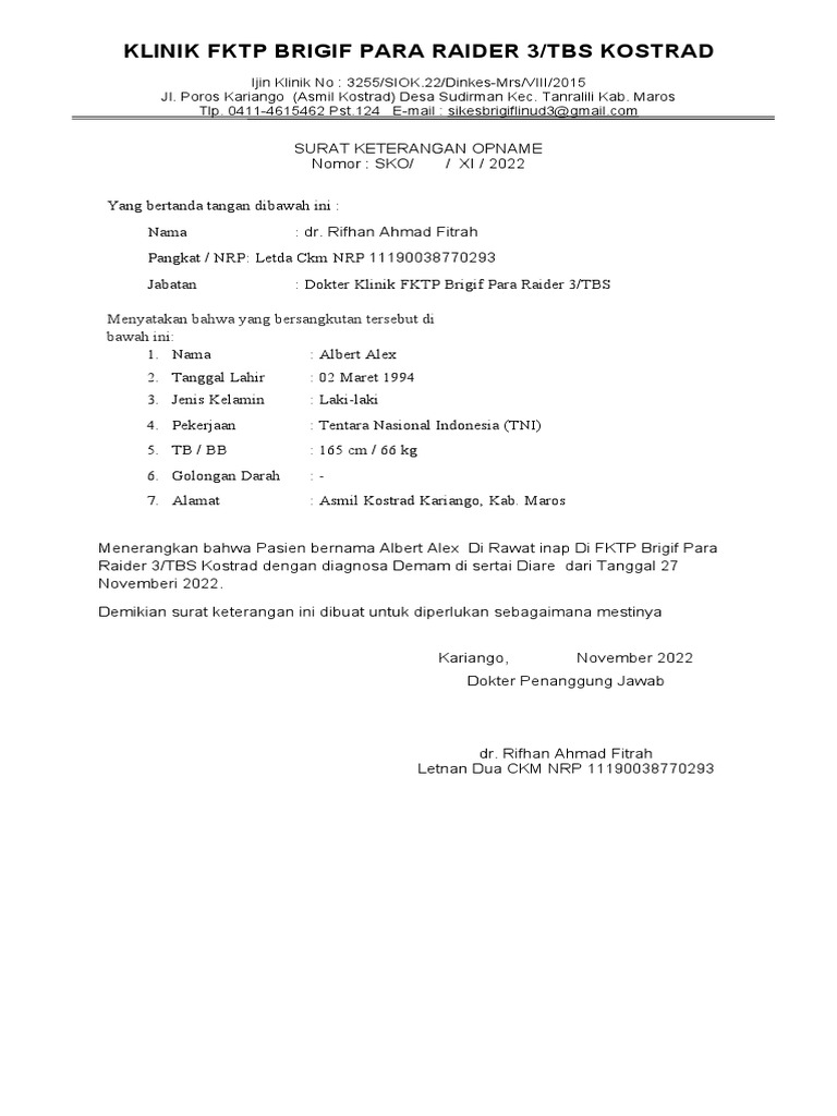 SURAT KETERANGAN Opname | PDF