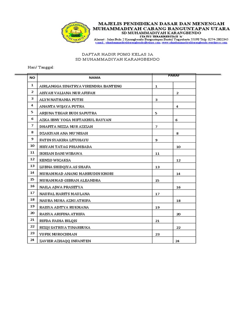 ABSENSI POMG 3A | PDF