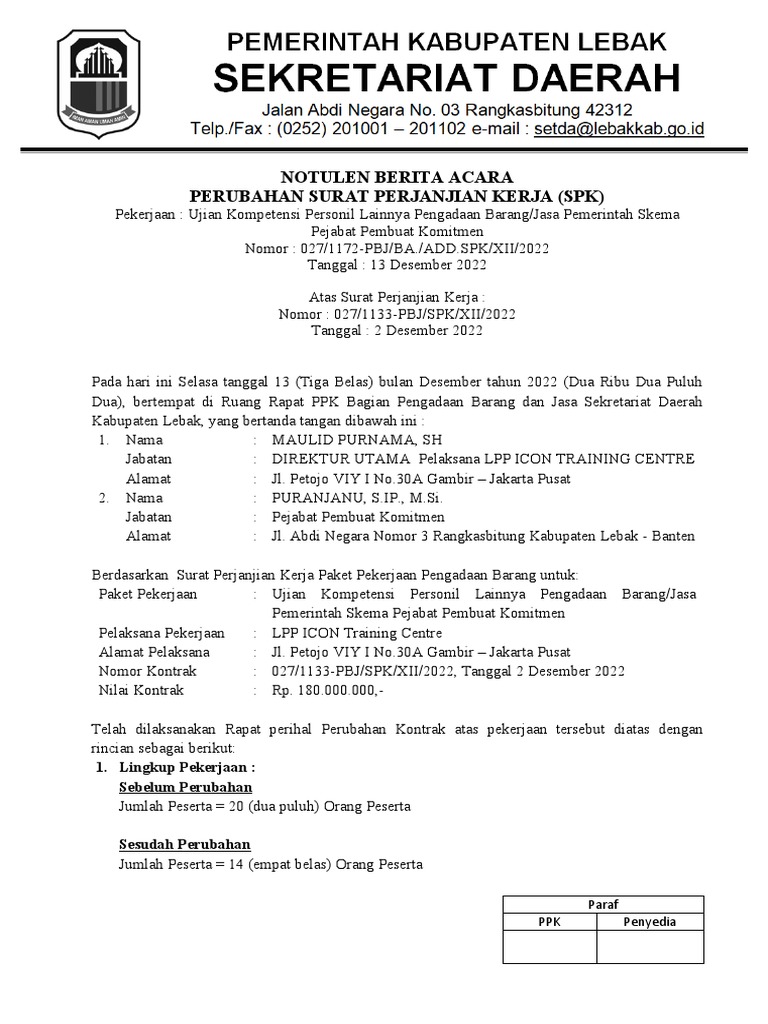 Addendum Kontrak SPK | PDF