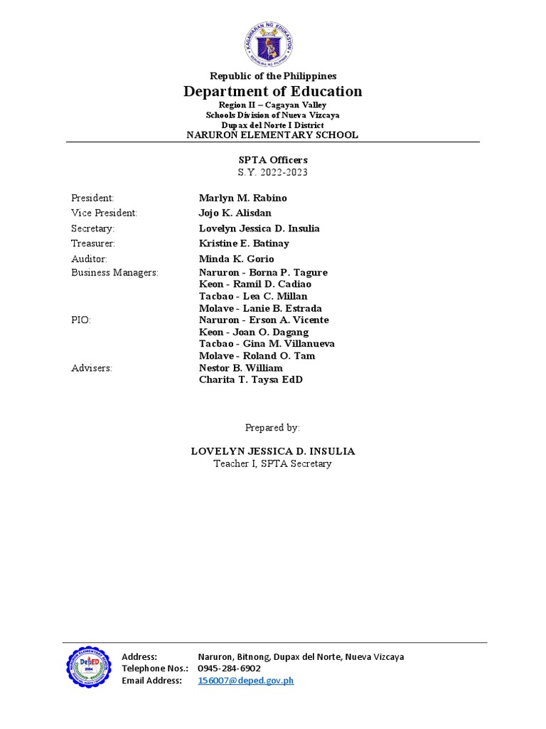 SPTA Officers 2022-2023 | PDF