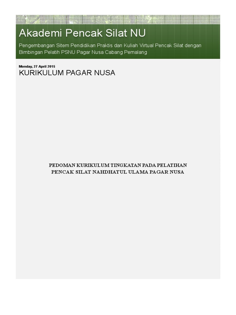 Akademi Pencak Silat Nu - Kurikulum Pagar Nusa | PDF
