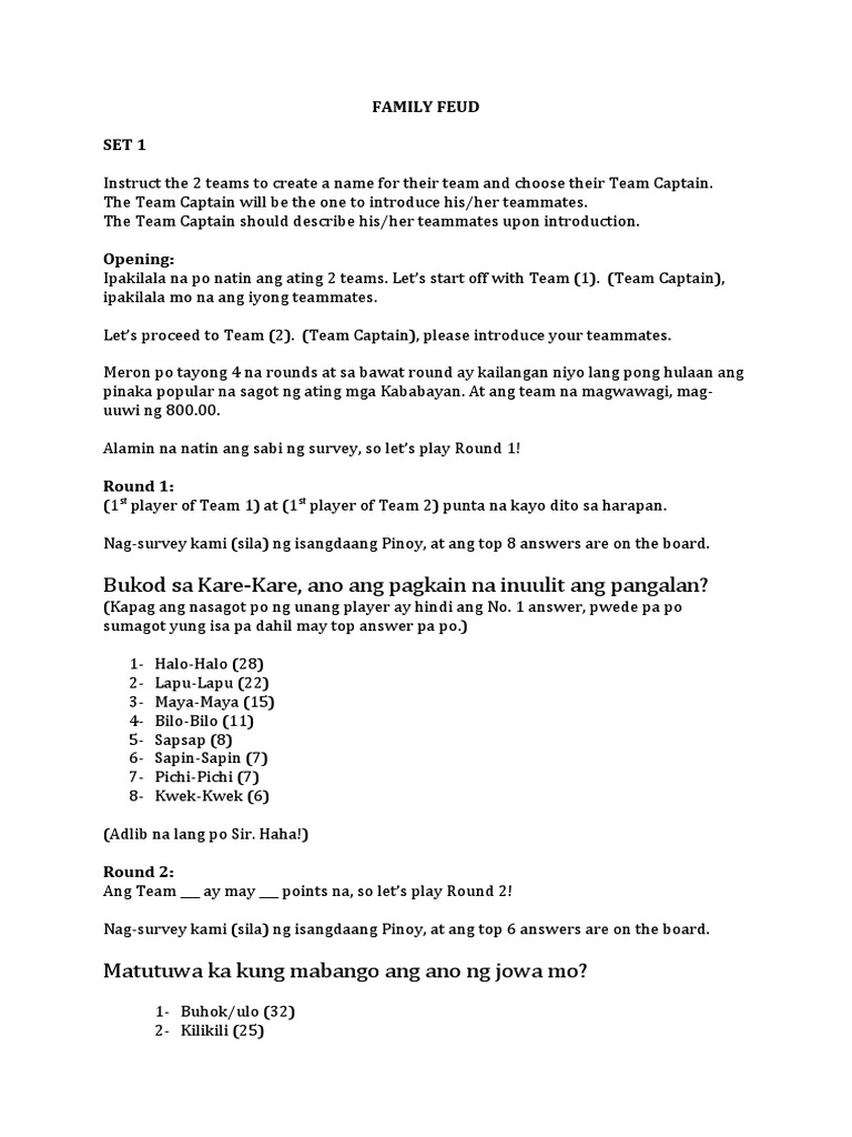 Family Feud Script | PDF