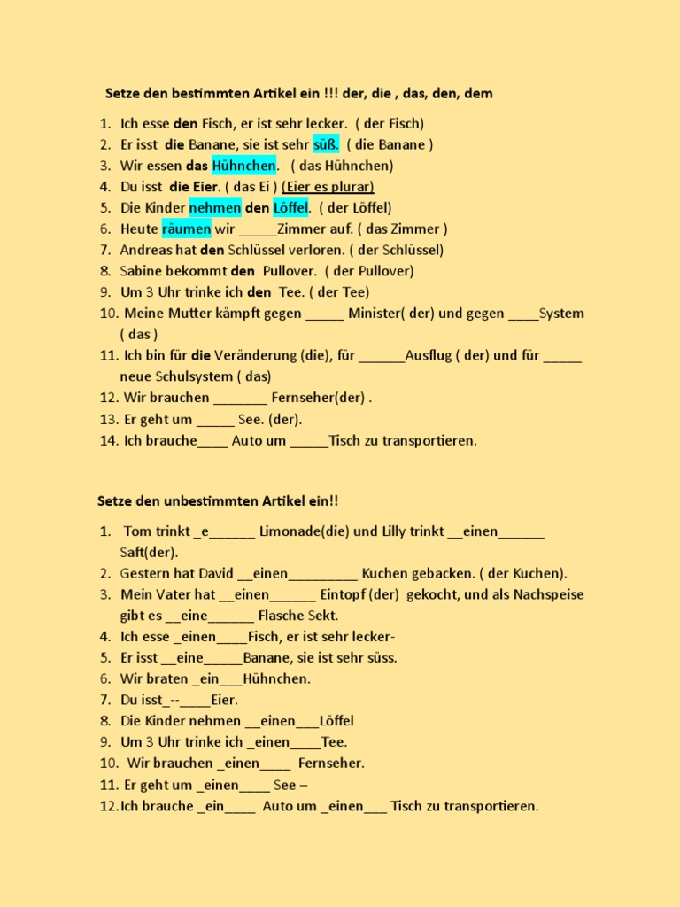 Ejercicios de Akk, Nom, Dat | PDF