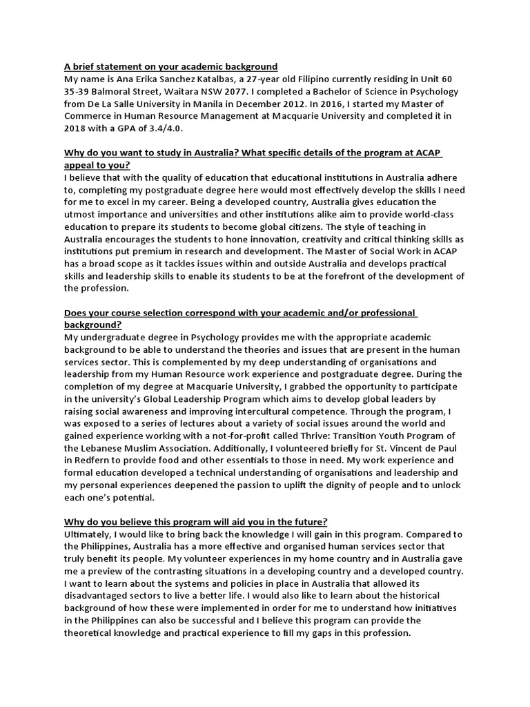 GTE Statement 2019 - Social Work ACAP | PDF | Academic Degree ...