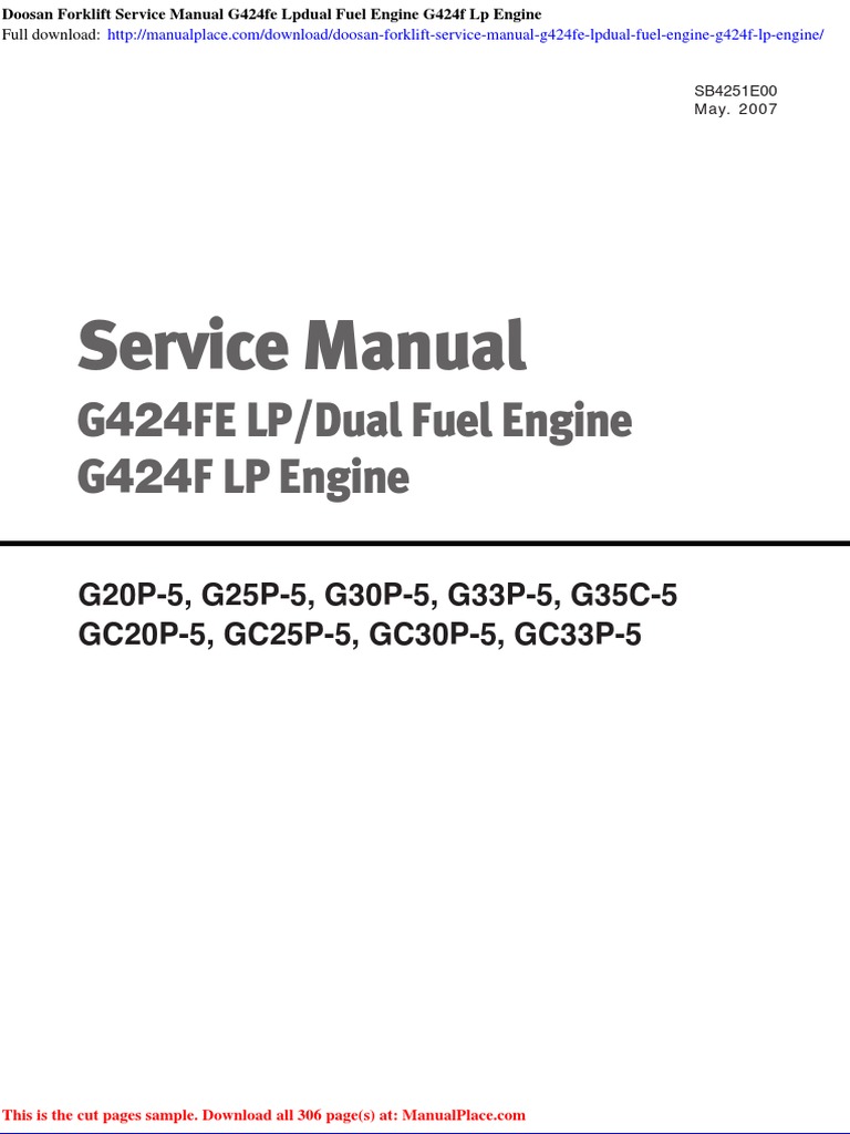 Doosan Forklift Service Manual G424fe Lpdual Fuel Engine g424f LP ...