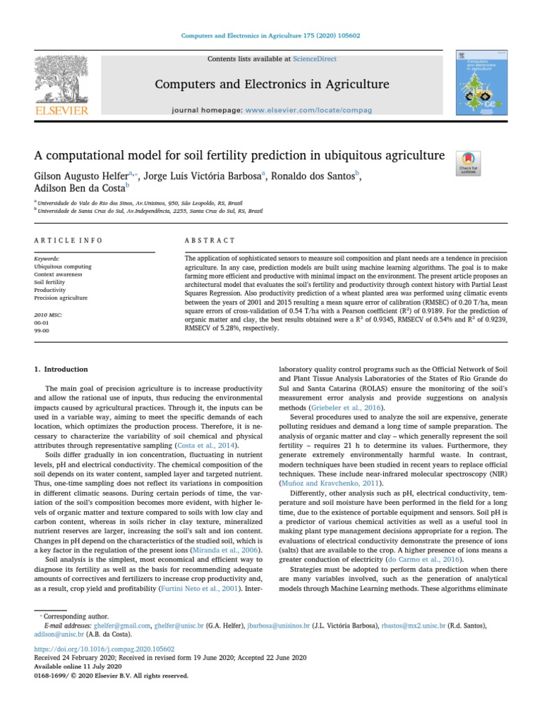 A Computational Model For Soil Fertility Prediction in Ubiquitous Agriculture | PDF ...