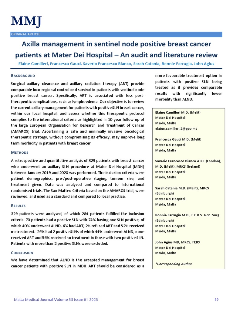 Axilla Management in Sentinel Node Positive Breast Cancer Patients at ...