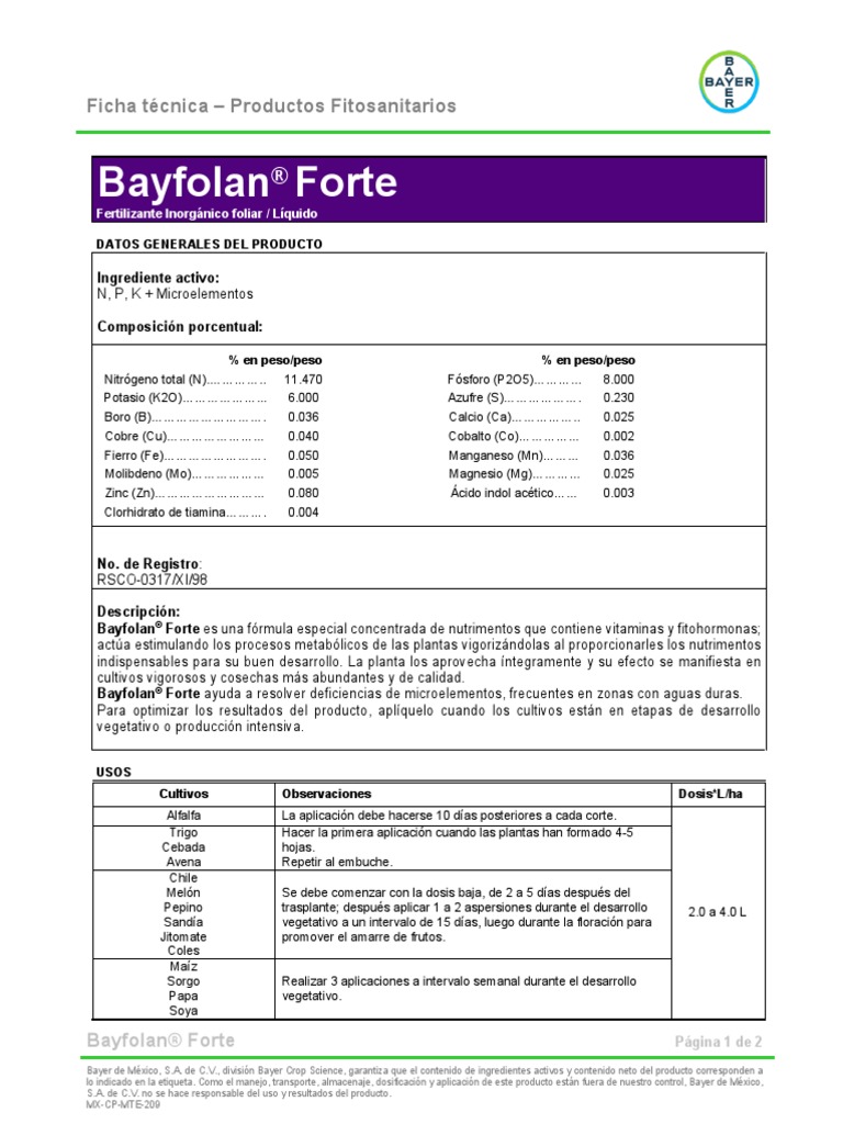 Bayfolan Forte Ficha Tecnica | PDF