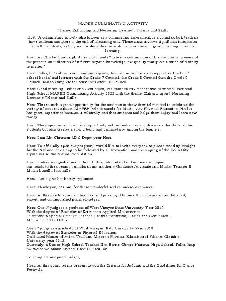 Script Mapeh Culminating | PDF
