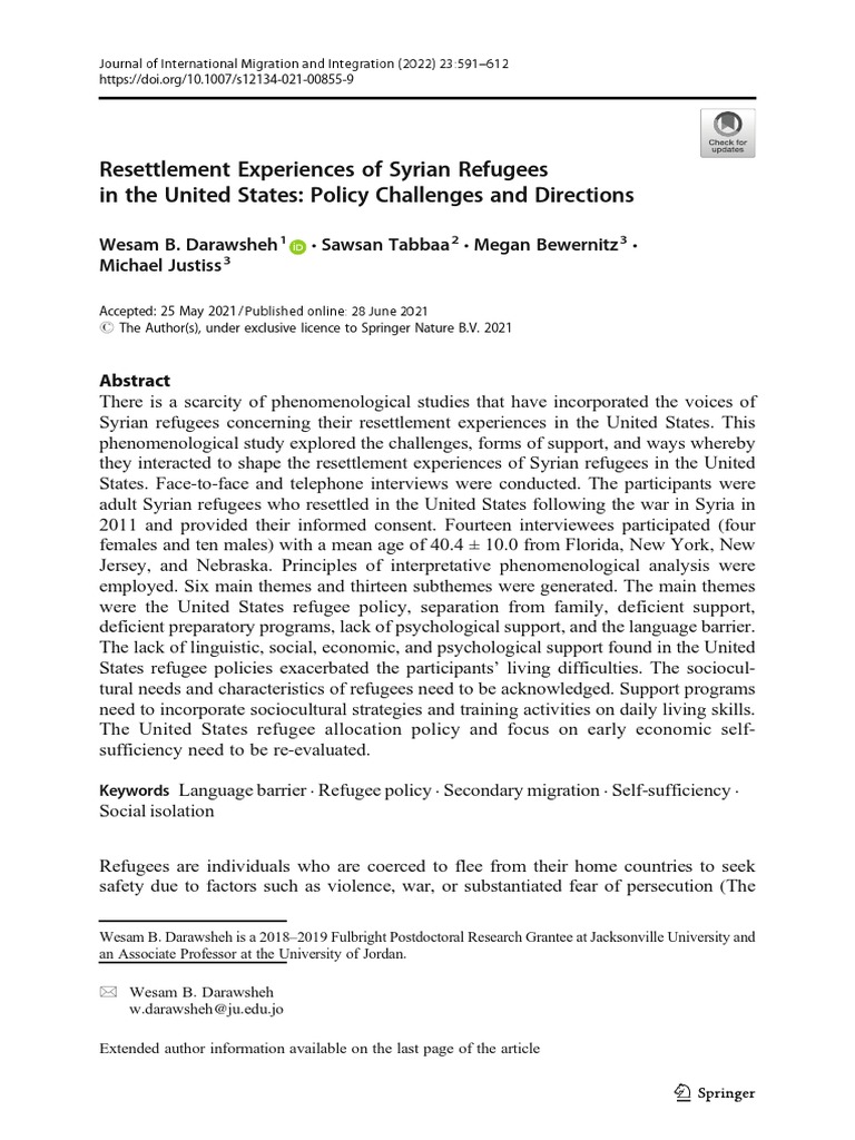 Resettlement Experiences of Syrian Refugees Policies Challenges Directions | PDF