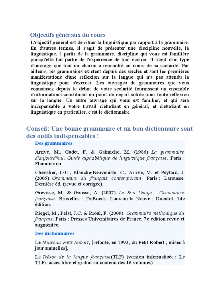 Objectifs Généraux Du Cours | PDF