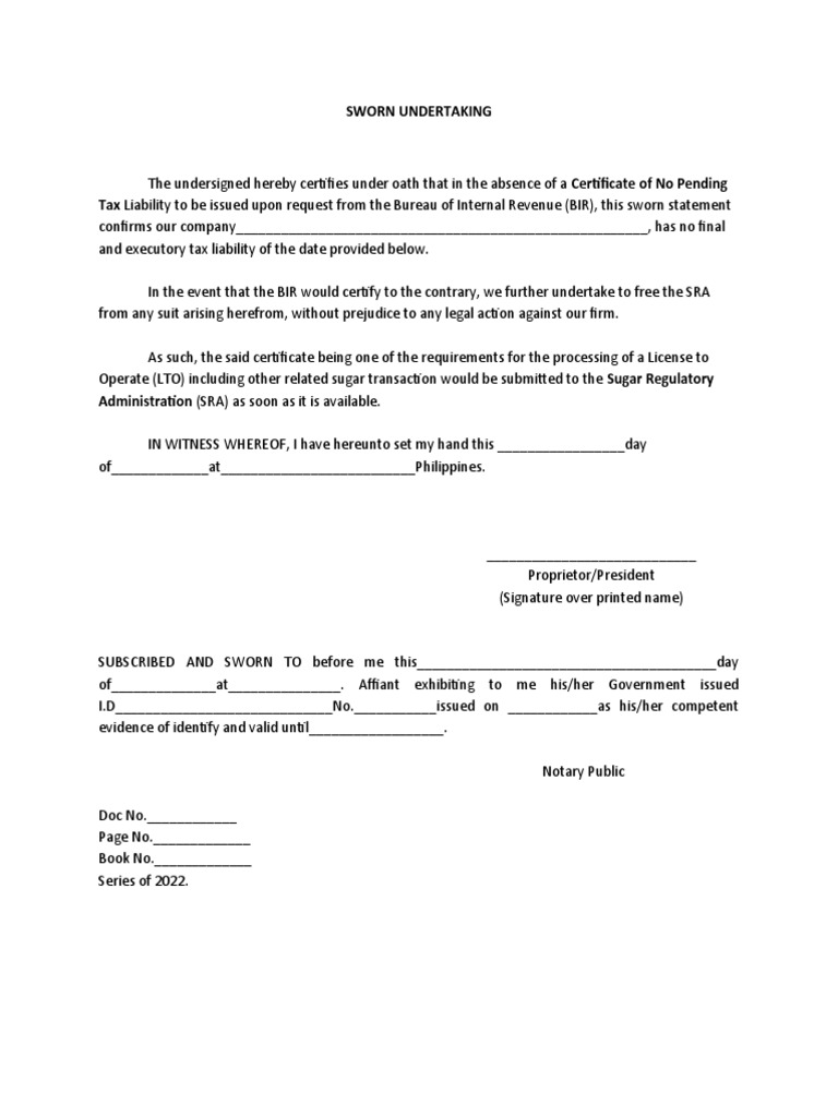 Sworn Undertaking Sra | PDF