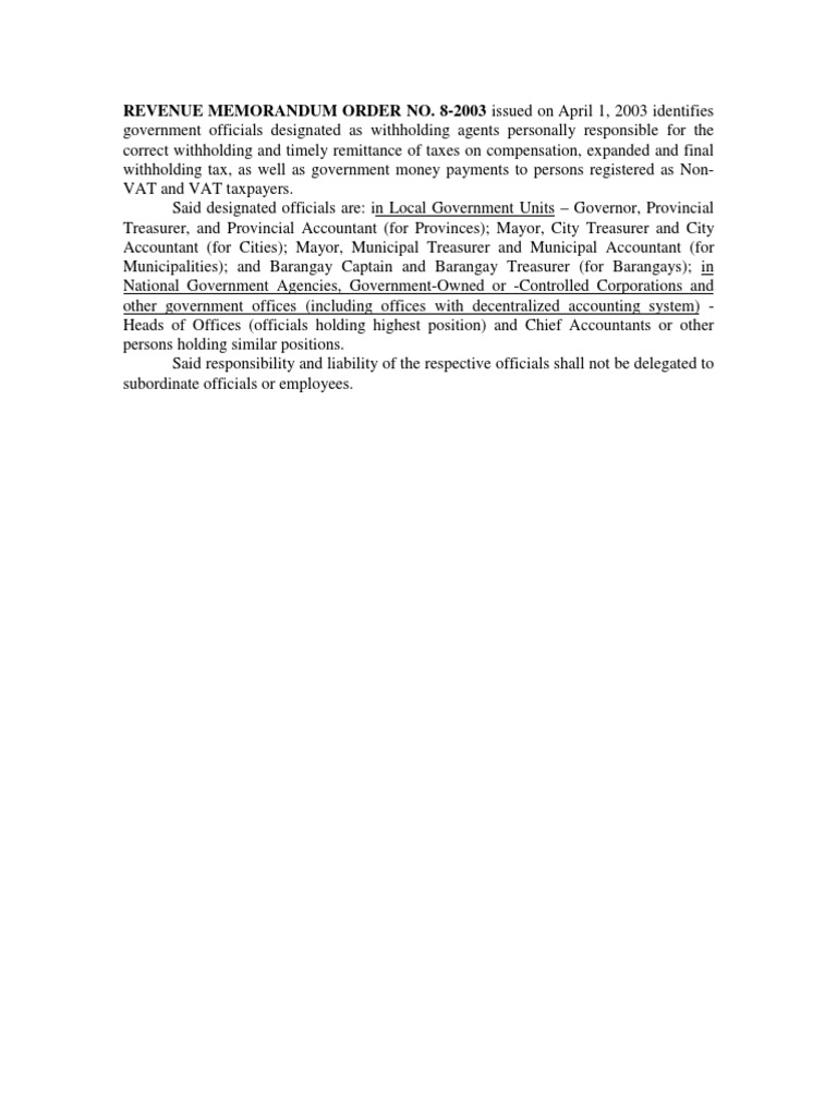 Bir.3157RMO 8 2003.identifying - Withholding.agent | PDF | Finance ...