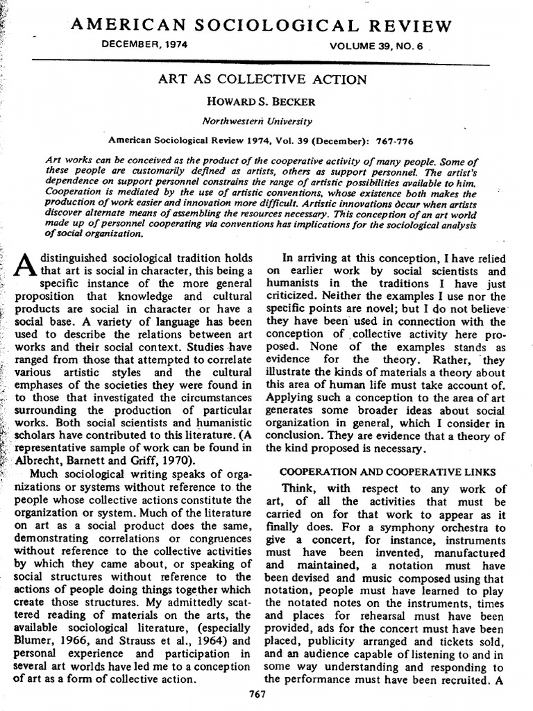 Howard Becker - Art As Collective Action | PDF
