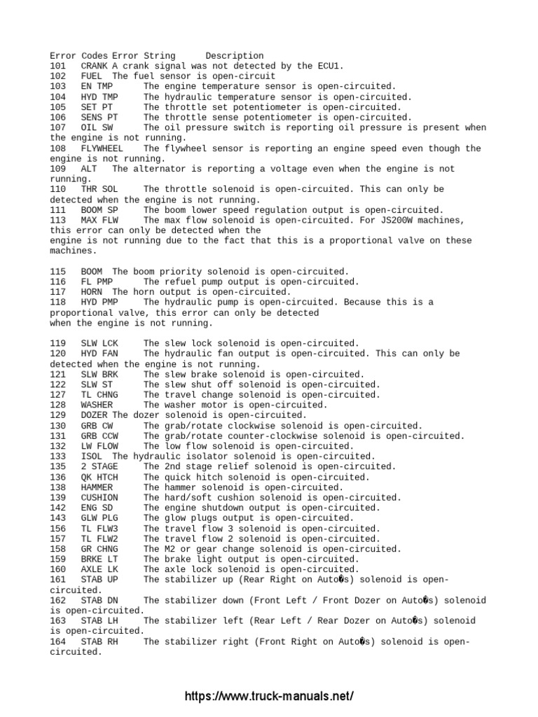JCB J-Series Excavator Fault Codes DTC | PDF