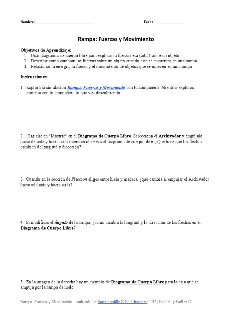 Rampa Fuerza y Movimiento - Hoja de Actividades | PDF