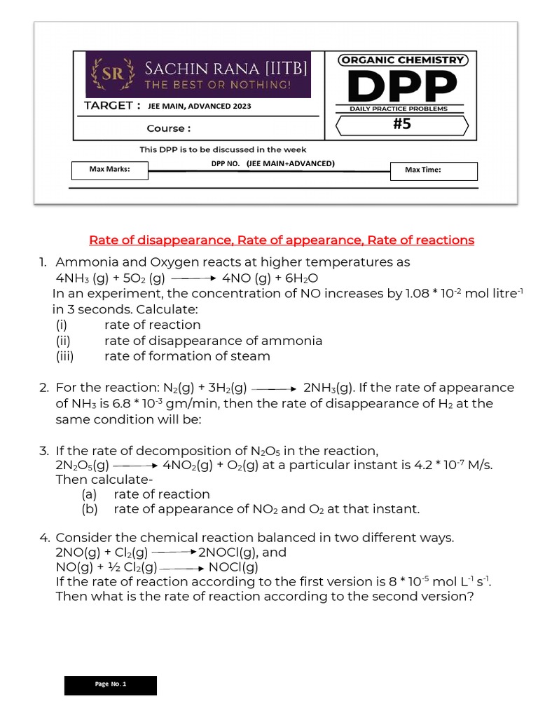 DPP5 Full Chemical Kinetics | Download Free PDF | Activation Energy | Reaction Rate