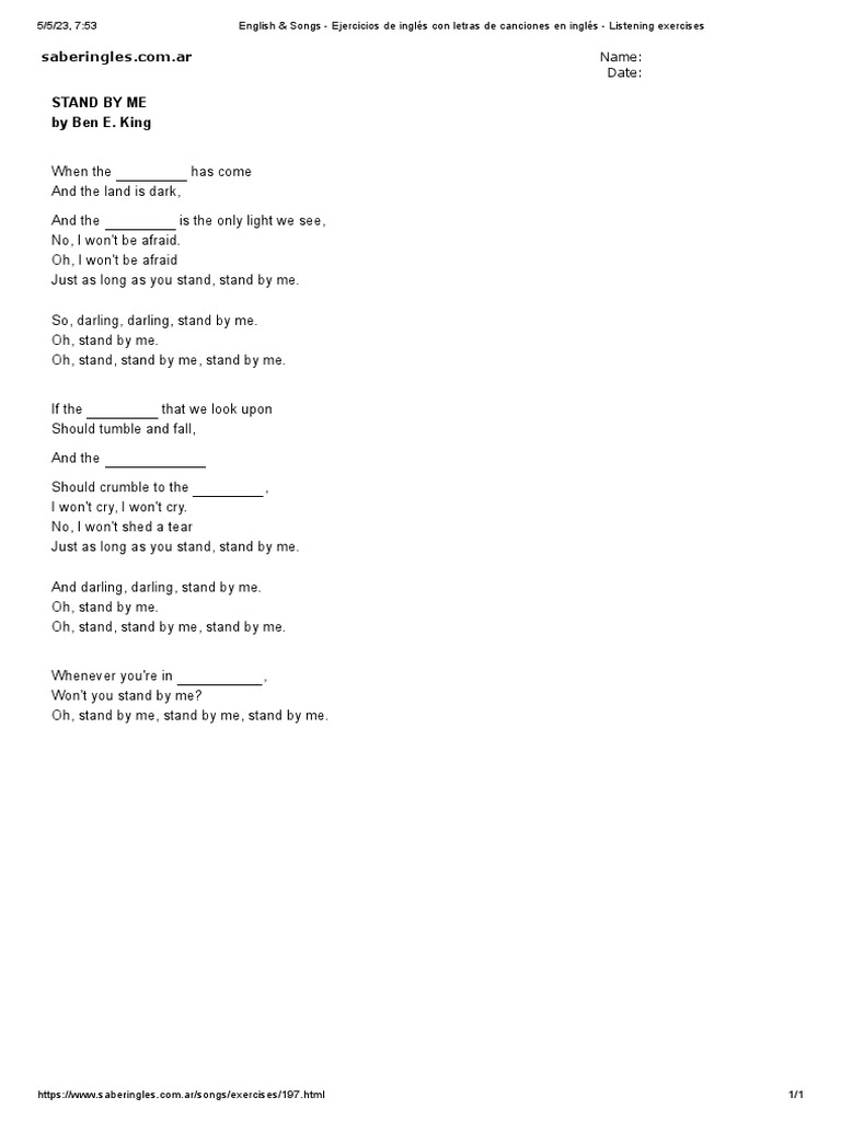 Ejercicios de Listening con Canciones | PDF