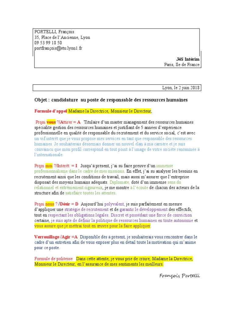 Lettre de Motivation Ressources Humaines | PDF