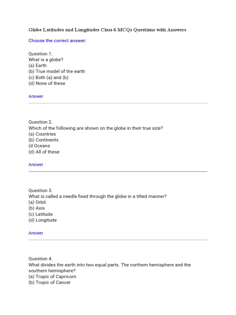 Latitude and Longitude MCQ | PDF | Latitude | Geography