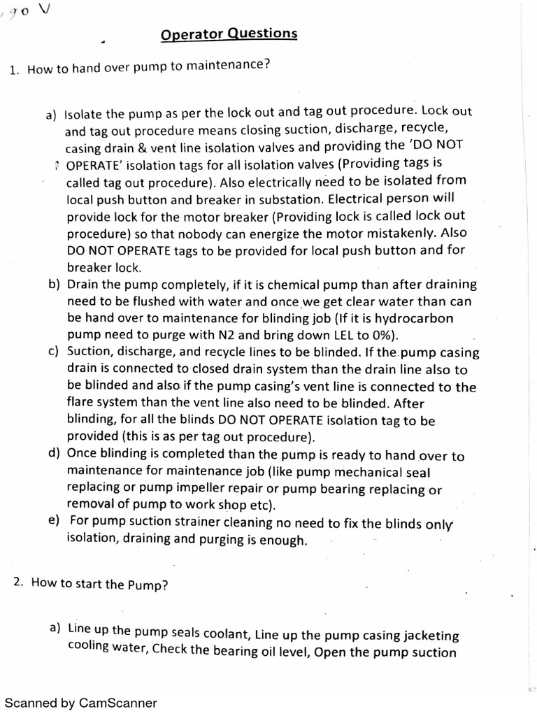 Pump Operator Questions | PDF