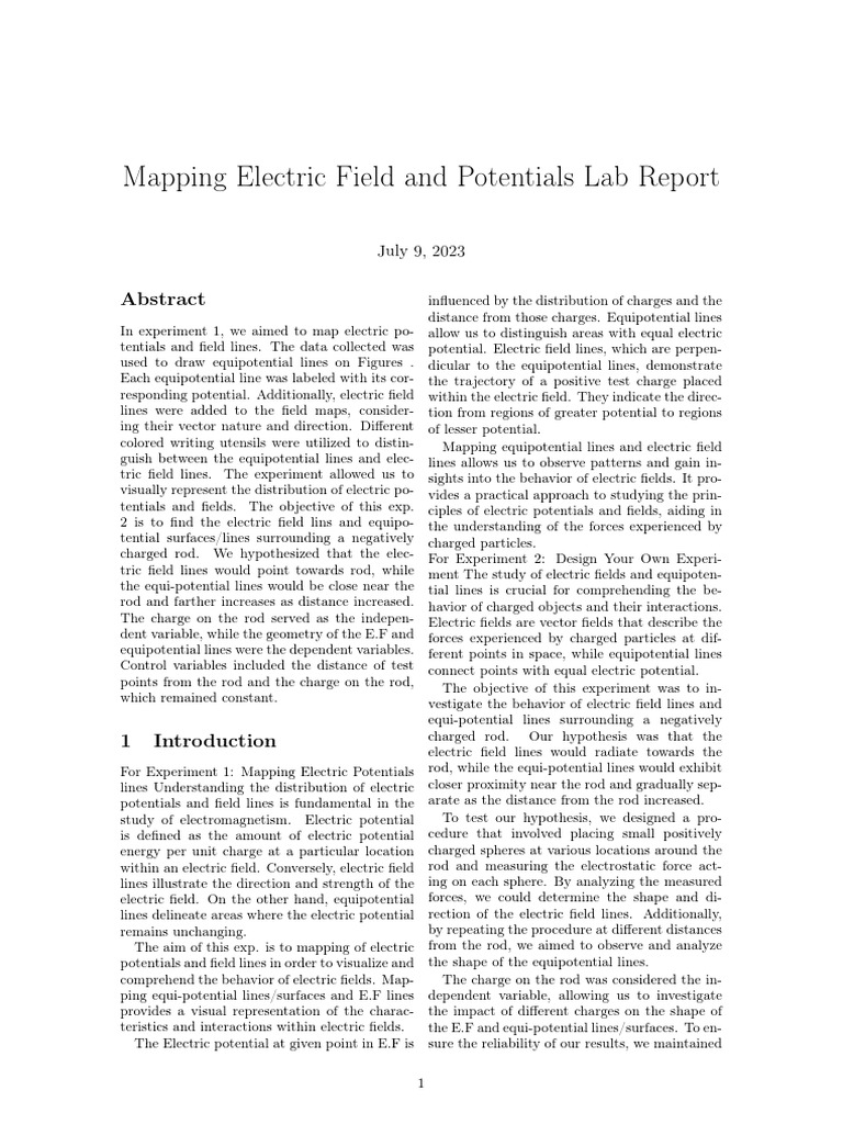 Electric Field and Potential Lab Report | PDF | Electric Field | Experiment